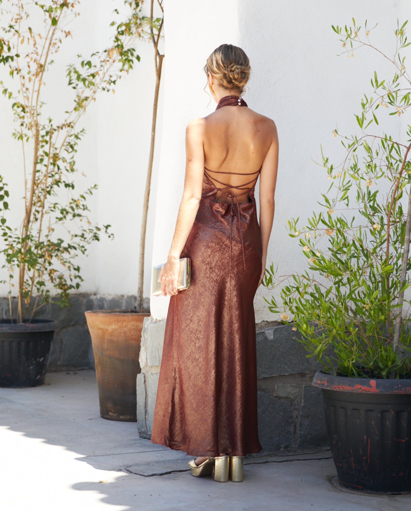 Vestido Largo de Fiesta Loreta Chocolate Metalizado – MI PLACARD